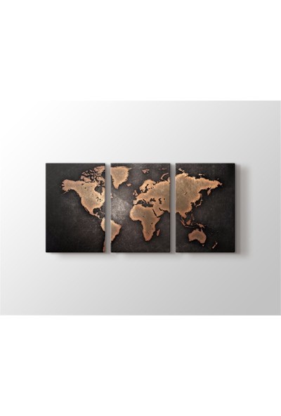 Meteor Galeri Dünya Haritası 3 Parça Dekoratif Kanvas Tablosu