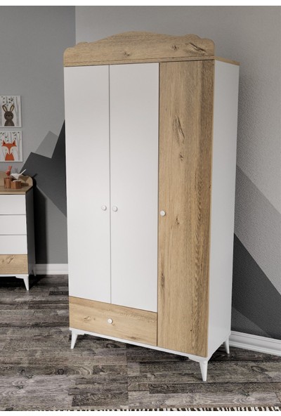 Baby Darling Sansa 3 Kapaklı Dolap Meşe Baby Darling Sansa 3 Kapaklı Dolap Meşe