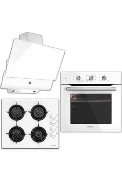 Luxell A6-Sf2Mt+Lx 40Ta-Hdf+Da6-830 Kristal Serisi Beyaz Cam Ankastre Set