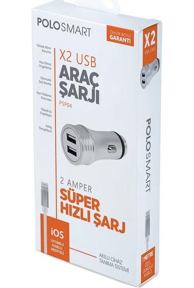 Polosmart Charger PSP04 Araç Şarjı + Lightning Kablo Polosmart Charger PSP04 Araç Şarjı + Lightning Kablo