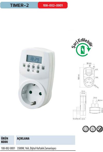 Horoz Timer-2 Dijital Ayar Zaman Saati Prizi Rolesi Haftalık 20 Programlı Açma-Kapama Horoz Timer-2 Dijital Ayar Zaman Saati Prizi Rolesi Haftalık 20 Programlı Açma-Kapama