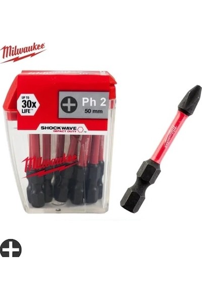 Milwaukee Bits Uç Ph2 50 mm 10'lu Paket Shockwave Milwaukee Bits Uç Ph2 50 mm 10'lu Paket Shockwave