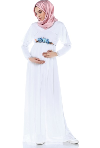 Moda Labio Babyshower Melek Kol Tesettür Beyaz Hamile Elbisesi Moda Labio Babyshower Melek Kol Tesettür Beyaz Hamile Elbisesi