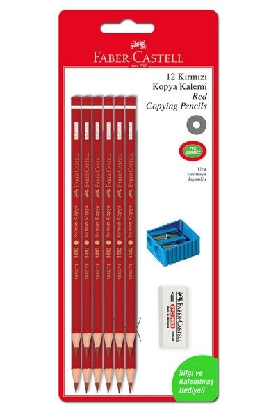 Faber-Castell Kırmızı Kopya Boya Kalemi 12'Li + Silgi + Kalemtıraş