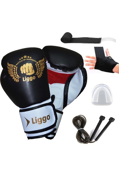 Liggo Yetişkin ve Çocuk Boks Eldiveni Seti Bandaj Dişlik Atlama İpi Kick Boks Muay Thai Siyah 4 Oz Liggo Yetişkin ve Çocuk Boks Eldiveni Seti Bandaj Dişlik Atlama İpi Kick Boks Muay Thai Siyah 4 Oz