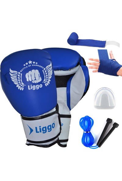 Liggo Yetişkin ve Çocuk Boks Eldiveni Seti Bandaj Dişlik Atlama İpi Kick Boks Muay Thai Mavi 8 Oz Liggo Yetişkin ve Çocuk Boks Eldiveni Seti Bandaj Dişlik Atlama İpi Kick Boks Muay Thai Mavi 8 Oz