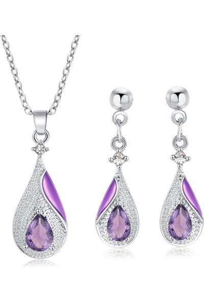 Myfavori Su Damlası Mor Kristal Takı Seti Yeni Model Kolye Küpe Ucuz Hediyeler Myfavori Su Damlası Mor Kristal Takı Seti Yeni Model Kolye Küpe Ucuz Hediyeler
