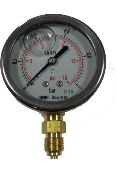 Baumer - 63Mm 1 Bar Gliserinli Manometre Alttan Bağlantılı Baumer - 63Mm 1 Bar Gliserinli Manometre Alttan Bağlantılı