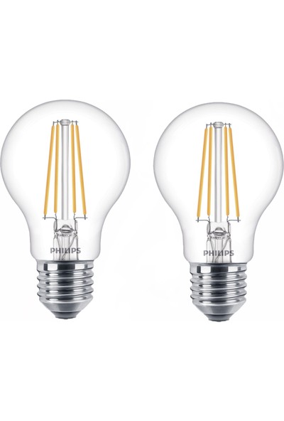 Philips LED Classic 7-60W A60 E27 Non-Dim 2700K 2'li Ekopaket Led Filament Ampul Philips LED Classic 7-60W A60 E27 Non-Dim 2700K 2'li Ekopaket Led Filament Ampul
