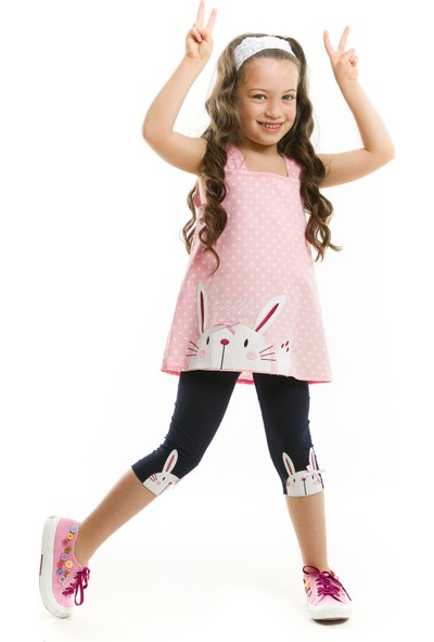 Denokids Hello Tavşan Pembe Tunik Takım