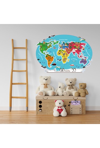 EGA Çocuk Odası Hayvan ve Şehirler Dünya Haritası Çıkartması