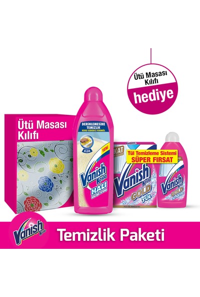 Vanish Kosla Tül Toz 450 gr + Tül Parlatıcı 500 ml + Vanish Kosla Halı Şampuanı Elde 850 ml + Ütü Masası Kılıfı Vanish Kosla Tül Toz 450 gr + Tül Parlatıcı 500 ml + Vanish Kosla Halı Şampuanı Elde 850 ml + Ütü Masası Kılıfı