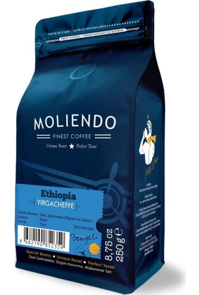 Moliendo Ethiopia Yirgacheffe Yöresel Çekirdek Kahve 1000 gr