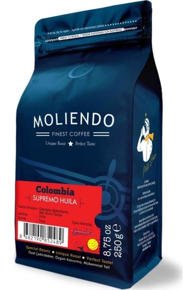 Moliendo Colombia Supremo Huila Yöresel Çekirdek Kahve 1000 gr Moliendo Colombia Supremo Huila Yöresel Çekirdek Kahve 1000 gr