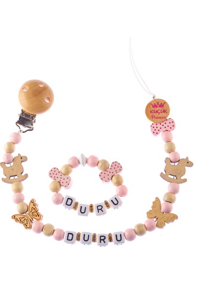 Sahi Aksesuar İsimli Emzik Zinciri ve Bebek Bileklik Toz Pembe