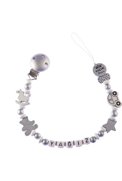 Sahi Aksesuar Tek İsimli Emzik Zinciri Gri Beyaz Sahi Aksesuar Tek İsimli Emzik Zinciri Gri Beyaz