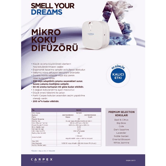Carpex Micro Aroma Diffuser Koku Makinası Beyaz + 50 ml Koku Fiyatı