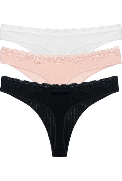 Vanilya Secret Beli Dantel Tanga Pamuk 3'lü Paket