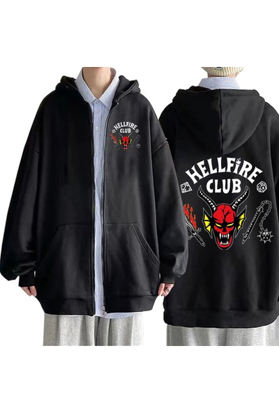 Touz Moda Stranger Things Hell Fire Club Siyah Fermuarlı Hırka Touz Moda Stranger Things Hell Fire Club Siyah Fermuarlı Hırka