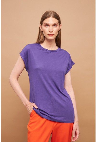 Gusto Yuvarlak Yaka Tshirt - Mor