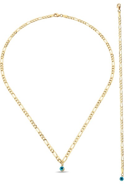 MYOROGOLD 14 Ayar Altın Gözlü Figaro Kolye ve Bileklik MYOROGOLD 14 Ayar Altın Gözlü Figaro Kolye ve Bileklik