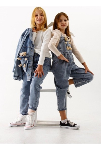 Miniko Kids Kız Çocuk Oyuncak Modelli Kot Salopet Tulum