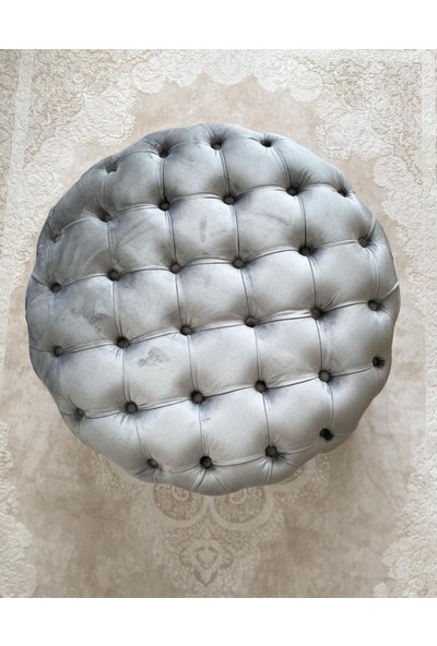 Vavelya Home Chester Kapitoneli Yuvarlak Puf Orta Sehpa 75 x 75 cm