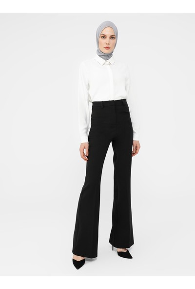 Refka Ispanyol Paça Kumaş Pantolon - Siyah - Refka Woman