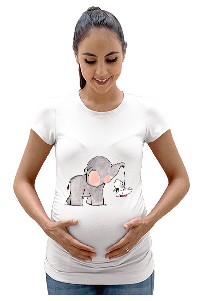 Tisho Fil ve Tavşan Baskılı Kadın Hamile Tişört