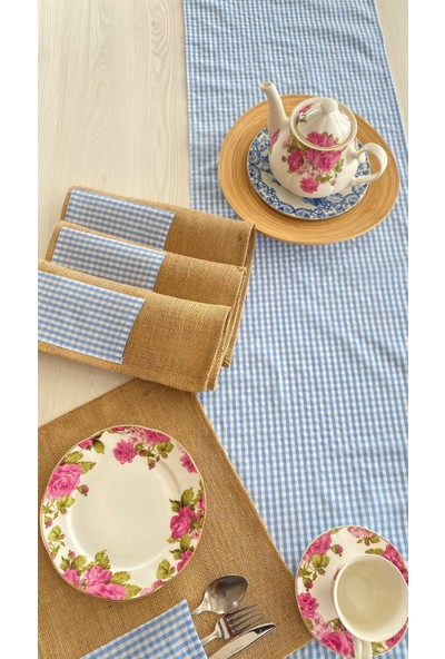 White Alamode Pötikare Mavi Runner ve Jut Amerikan Servis Seti White Alamode Pötikare Mavi Runner ve Jut Amerikan Servis Seti