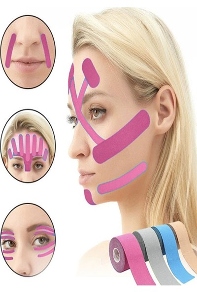 Yüz Kaldırma ve Kırışıklıklar Için Kinezyo Pembe Renk Bant
