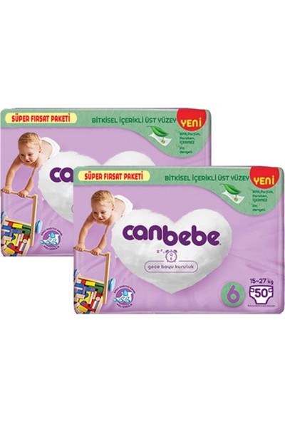 Canbebe Bebek Bezi 6 Numara 15-27 kg 2 x 50'li Canbebe Bebek Bezi 6 Numara 15-27 kg 2 x 50'li