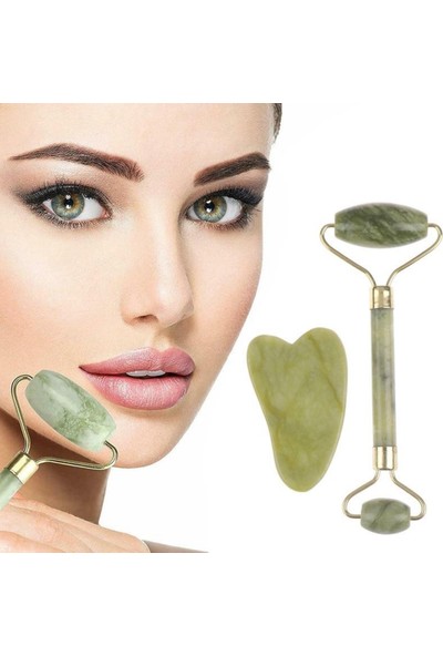 Kobal Business Çift Taraflı 2li Cilt Yüz Masaj Aleti Jade Roller Yeşim Taşı Seti