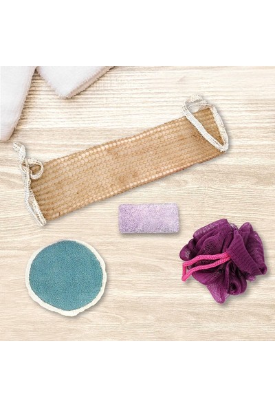 Kobal Business 4 Parçalı Banyo Duş Lifi Seti Vücut Sırt Yüz Lifi Ponza Taşı