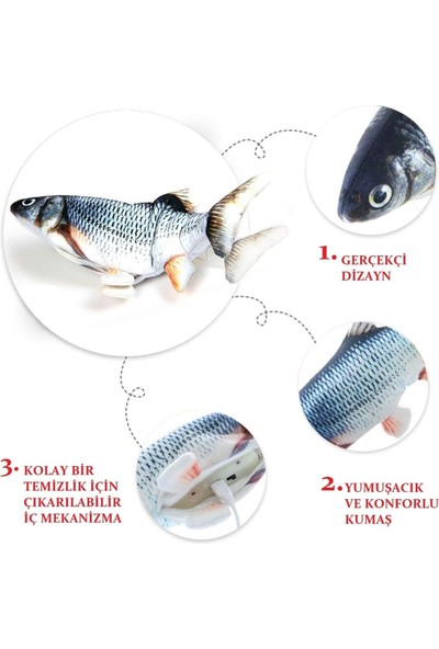 Anadolu Saray Çarşısı Gerçekçi Görünüm Dans Eden Balık Şarj Edilebilir Kedi Oyuncağı Şarjlı Oynayan Balık Hareketli Balık