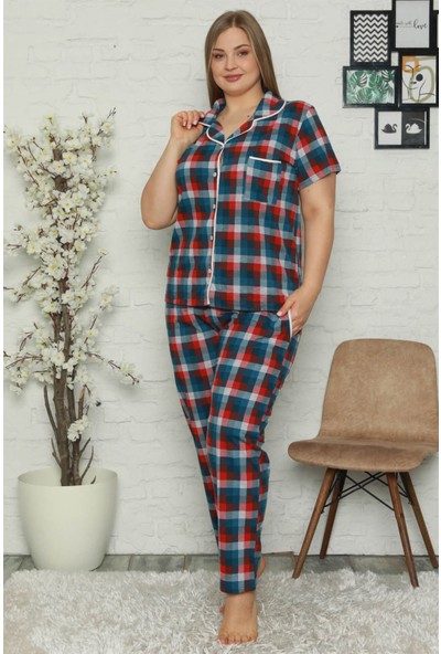 Moda Çizgi Kadın Pamuklu Cepli Kısa Kol Büyük Beden Pijama Takım 202065 Moda Çizgi Kadın Pamuklu Cepli Kısa Kol Büyük Beden Pijama Takım 202065