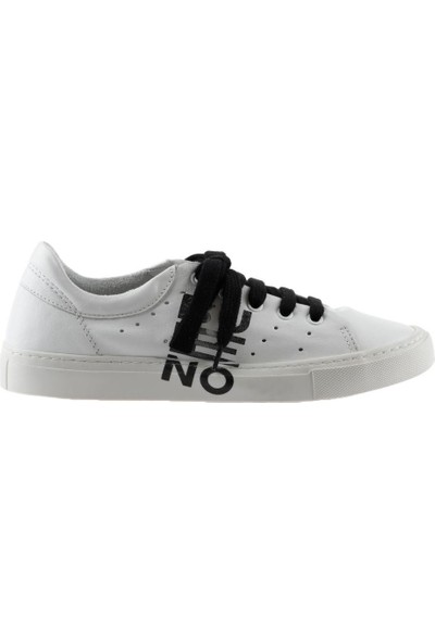 Bueno Shoes Beyaz Siyah Deri Kadın Spor Ayakkabı