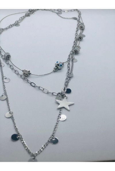 Miremsu Aksesuar Yızldızlı Nazar Boncuklu Çelik Zincir Kolye Miremsu Aksesuar Yızldızlı Nazar Boncuklu Çelik Zincir Kolye