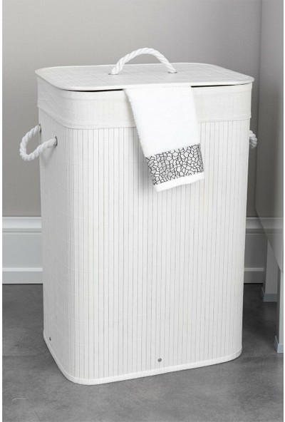 Fiza Moda Bambu Beyaz Katlanabilir Çamaşır Sepeti Banyo Köşelik Dekor Şık