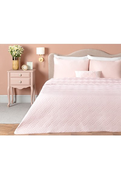 Madame Coco Jument Çift Kişilik Baskılı Yatak Örtüsü - Pudra
