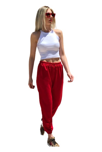 NV Trendy Bel ve Paça Lastikli Jogger Kırmızı Pantolon NV Trendy Bel ve Paça Lastikli Jogger Kırmızı Pantolon