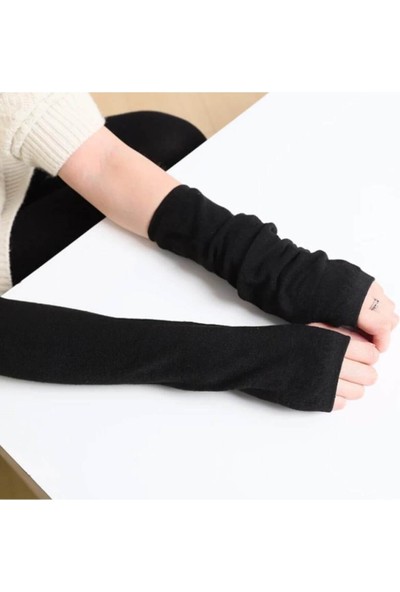 Touz Moda Düz Siyah Kesik Parmak Ikili Kolluk Touz Moda Düz Siyah Kesik Parmak Ikili Kolluk