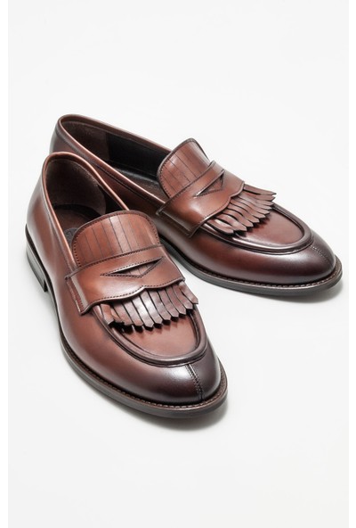 Elle Shoes Kahve Deri Erkek Klasik Loafer
