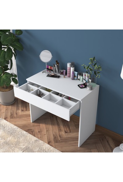 Rani BJ104 Makyaj Masası Tek Çekmeceli Takı Düzenleyici Beyaz