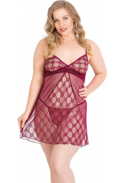 Aria's Closet Büyük Beden Bordo Kısa Tül Gecelik Aria's Closet Büyük Beden Bordo Kısa Tül Gecelik