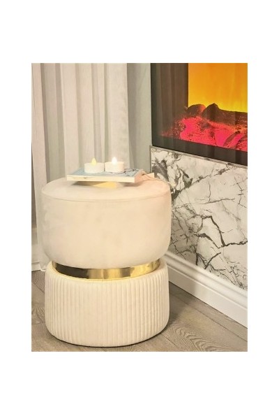 Breda Home Lüx Spor Dikişli Gold Detaylı Silinebilir Kadife Krem Puf Breda Home Lüx Spor Dikişli Gold Detaylı Silinebilir Kadife Krem Puf