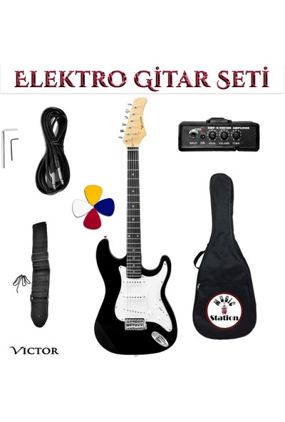 Music Station Siyah-Beyaz Victor Elektro Gitar Seti Music Station Siyah-Beyaz Victor Elektro Gitar Seti