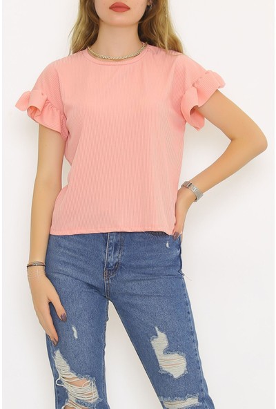 Kol Fırfırlı Kaşkorse Bluz Pudra