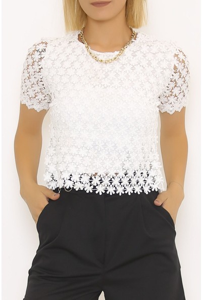 Aygi Dantelli Bluz Beyaz