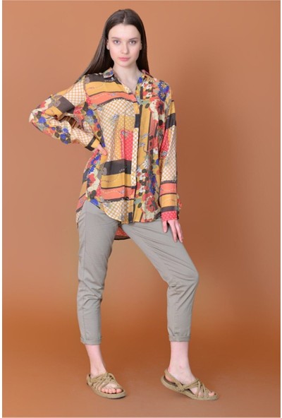 Ysatis Desenli Pamuklu Vual Gömlek Sarı